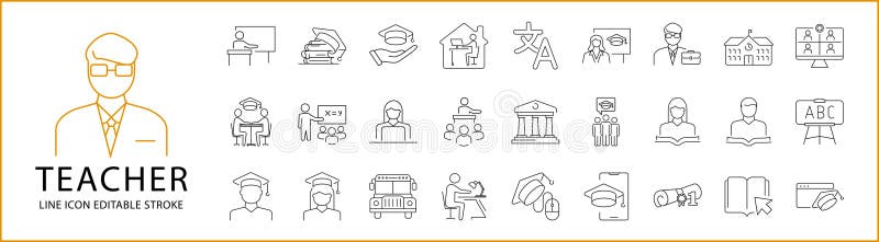 Teaching Icons Set in Line Style. Stock Vector - Illustration of ...