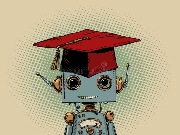 Teaching AI Knowledge. Robot in a Student S Hat, Professor S Hat Stock ...