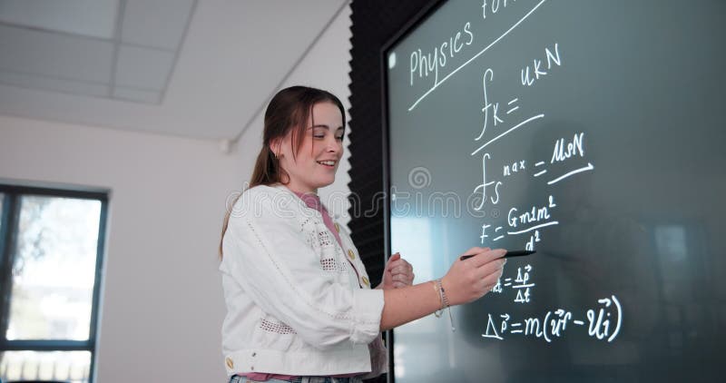 Teaching, Board and Explaining of Math, Woman and Writing of Equations ...