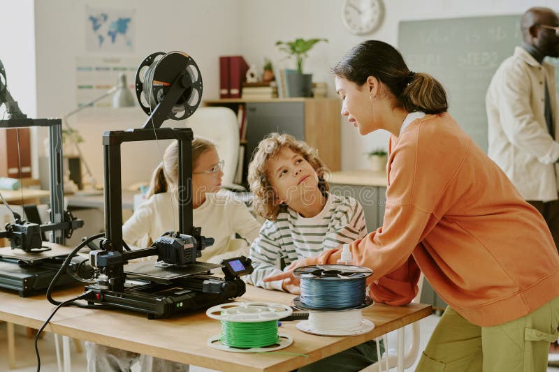 Teaching Children 3D Printing Techniques in Classroom Stock Image ...