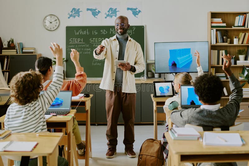 Teaching 3D Modeling To Enthusiastic Students in Classroom Stock Image ...