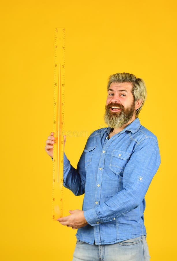 Teaching Geometry. Long or Short. Bearded Man Use Ruler. Education ...
