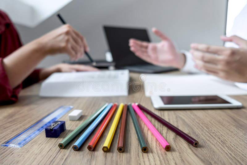 Teaching Helping and Study Course, Team of Young Teacher or Tutor Helps ...