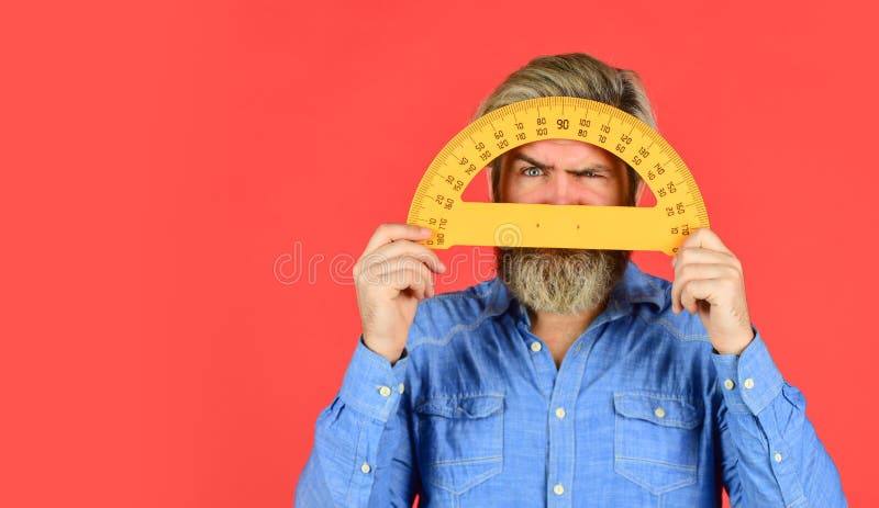 Teaching Occupation Vacant Job. Bearded Man Use Protractor. Education ...