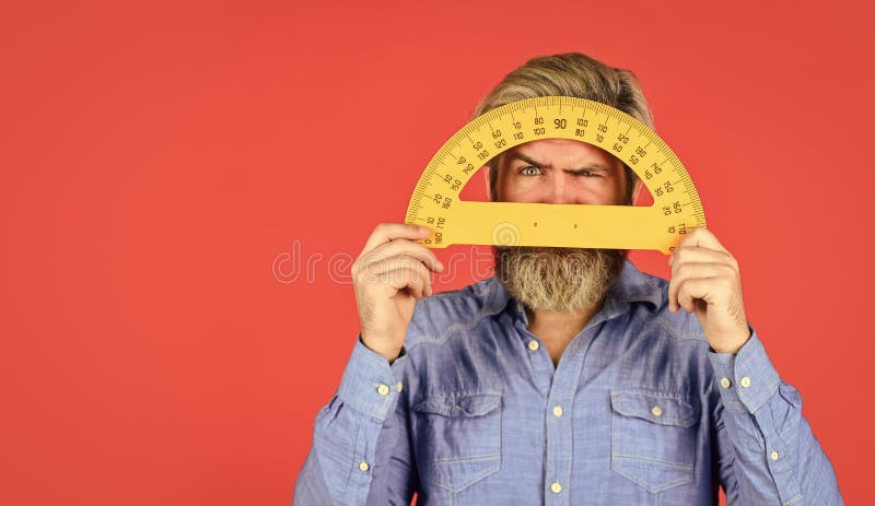 Teaching Occupation Vacant Job. Bearded Man Use Protractor. Education ...