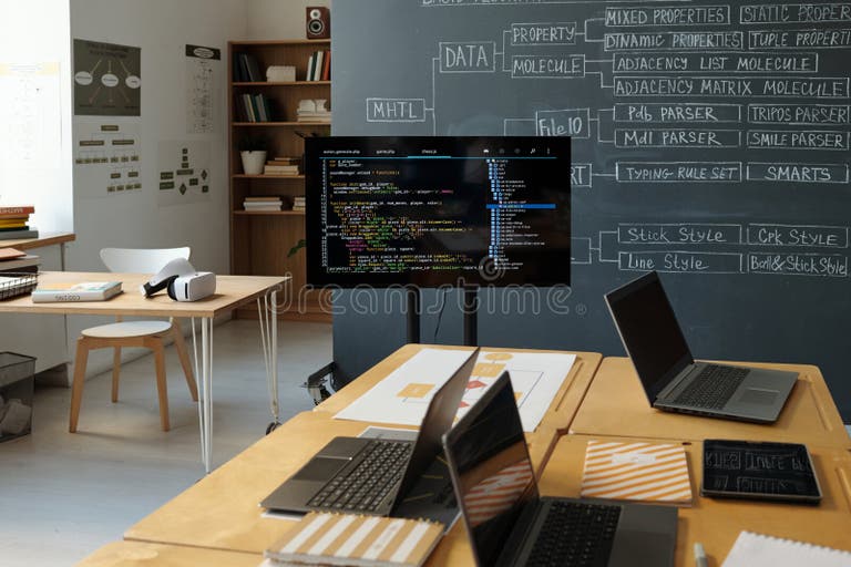 Teaching Programming in Modern Classroom Stock Image - Image of bookshelves, programming: 377101643