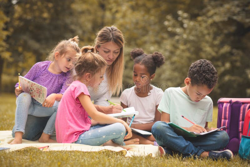 Teaching in Public Park is Fun for Kids. Stock Photo - Image of ...