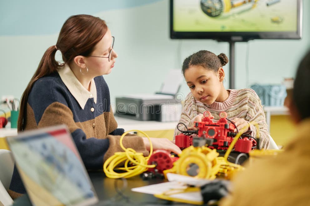 Teaching Robotics in Engineering Classroom Setting Stock Image - Image ...
