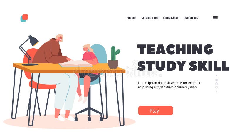 Teaching Study Skill Landing Page Template. Mother Help Daughter with ...
