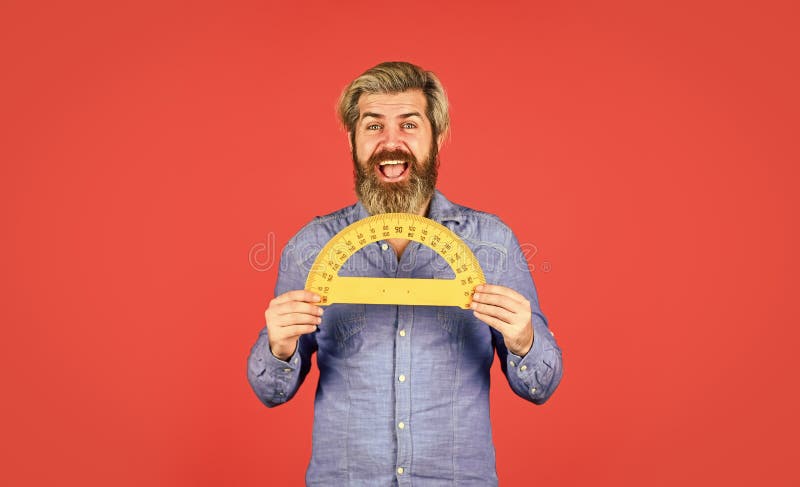 Teaching You. Bearded Man Use Protractor. Education Concept. Study Hard ...