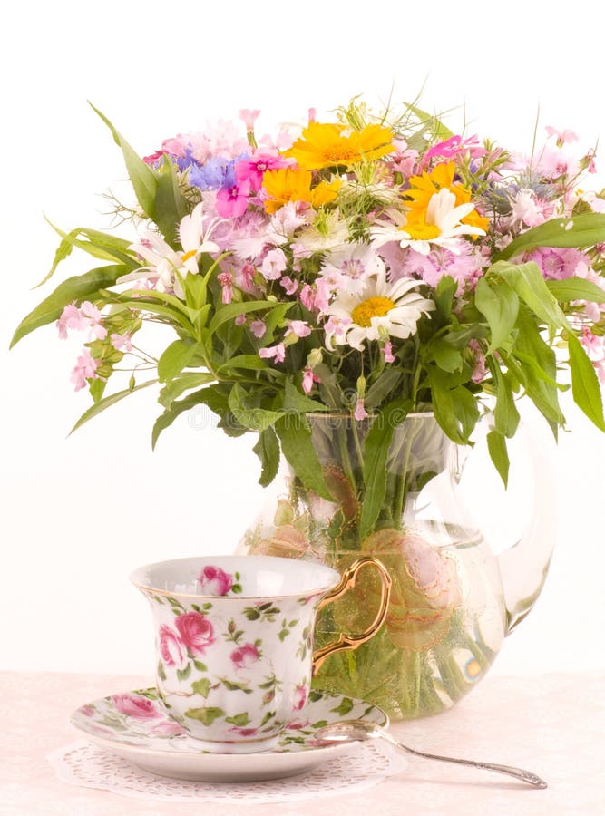 Teacup with Beautiful Flowers Stock Image - Image of food, green: 25632799