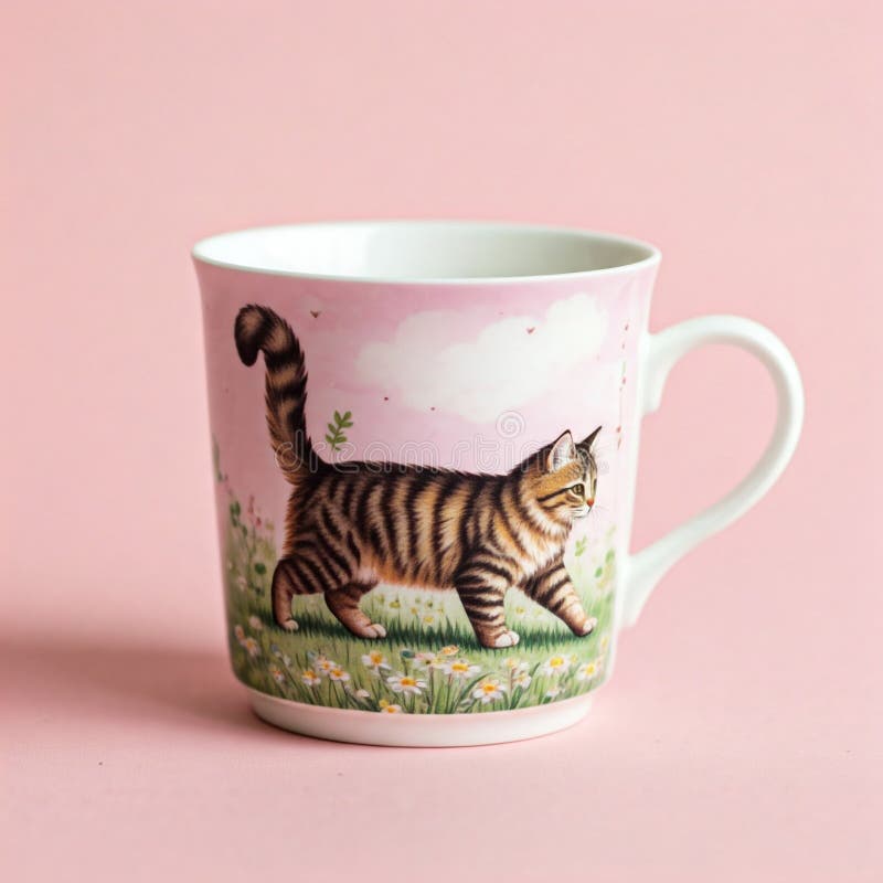 Teacup with Cat and Amazing Background Stock Illustration ...