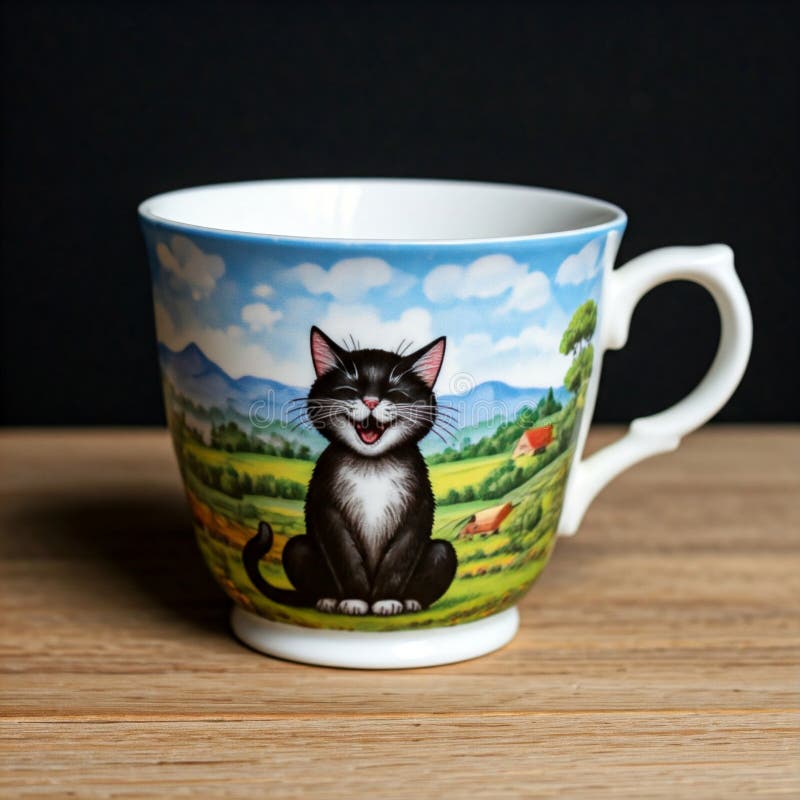 Teacup with cat stock image. Image of graphics, breakfast - 351833367