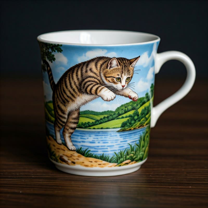 Teacup with cat stock photo. Image of amazing, indoor - 351833402