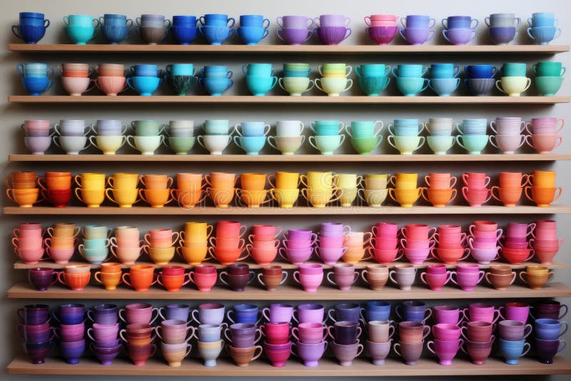 Teacup Collection Arranged by Color Gradient Stock Image - Image of ...