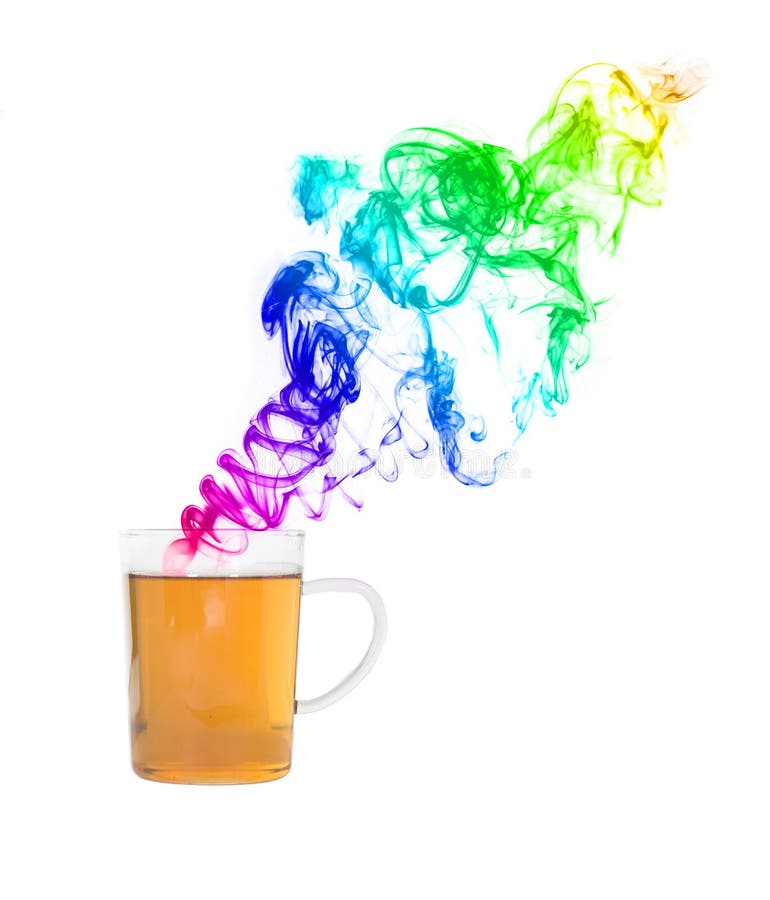 Teacup with Colorful Smoke in Front of White Background Stock Image ...