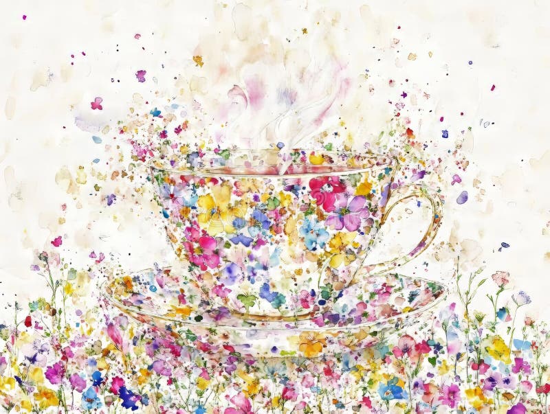 Teacup Featuring Delicate Floral Watercolor Design with Soft Pastel ...