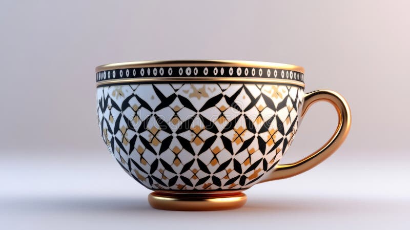 Teacup Featuring an Ornate Design with a Gold Trim and a Black and ...