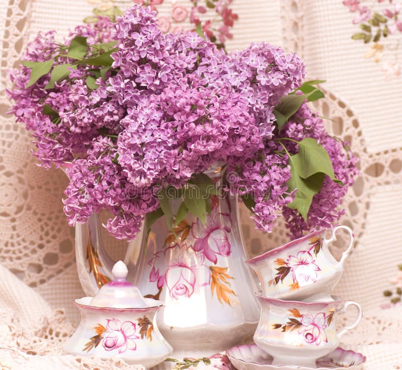 Vintage Teacup with Spring Flowers Stock Photo - Image of breakfast ...