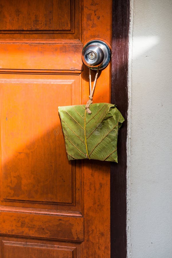 Teak Leaf Package on the Door Stock Image - Image of natural, teak ...