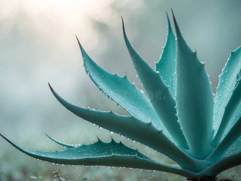 Teal Agave Plant Leaves with Dew Drops Nature Background Stock Photo ...