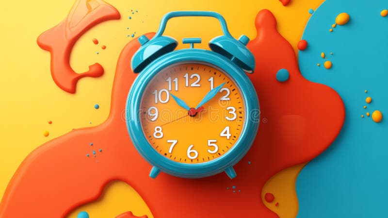 Teal Alarm Clock on Colorful Paint Splatter Background Stock ...
