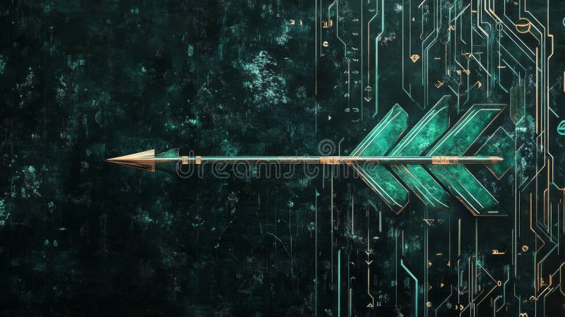 Teal Arrow on Dark Circuit Board Background Stock Illustration ...