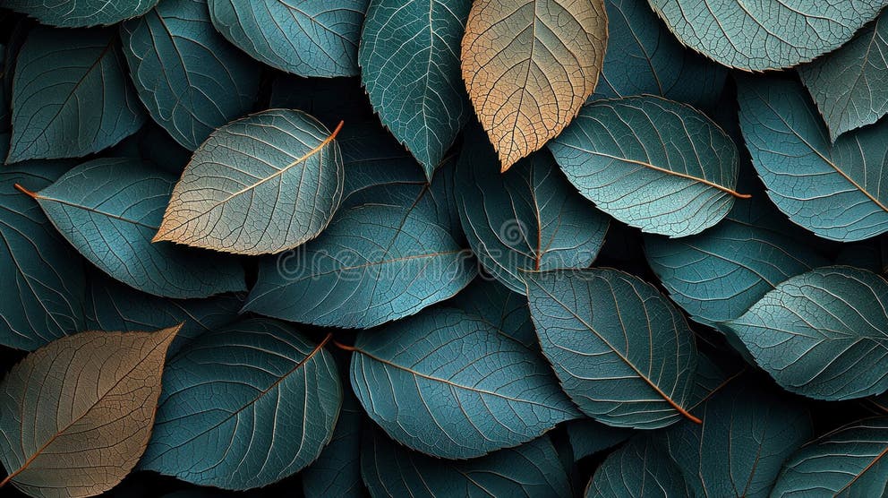 Teal Autumn Leaves Texture Background Design Stock Illustration ...