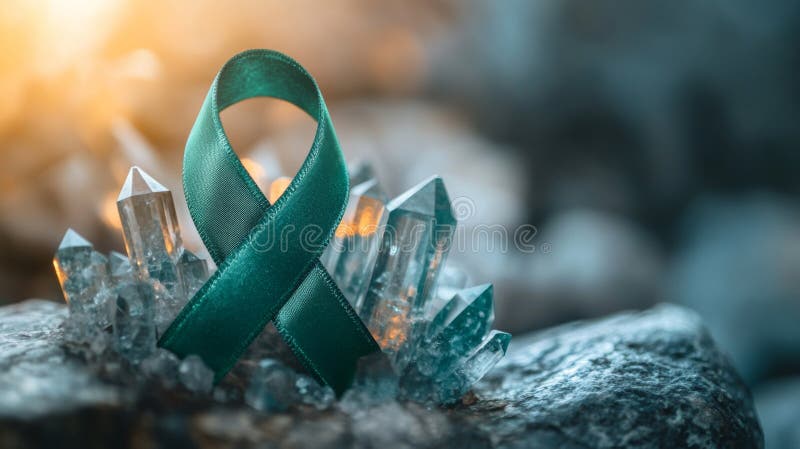 Teal Awareness Ribbon on Crystals Stock Illustration - Illustration of ...