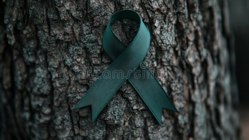 Teal Awareness Ribbon on Tree Bark Stock Illustration - Illustration of ...