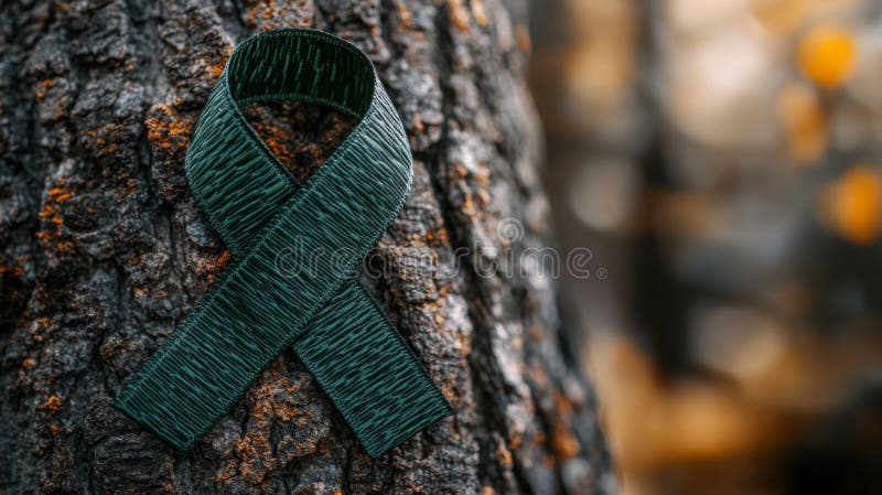 Teal Awareness Ribbon on Tree Bark Stock Illustration - Illustration of ...