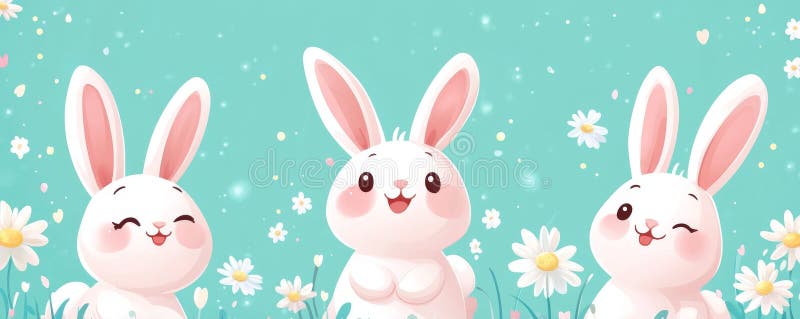 The Teal Background is Adorned with a Seamless Pattern of White Rabbits ...
