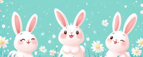 The Teal Background is Adorned with a Seamless Pattern of White Rabbits ...