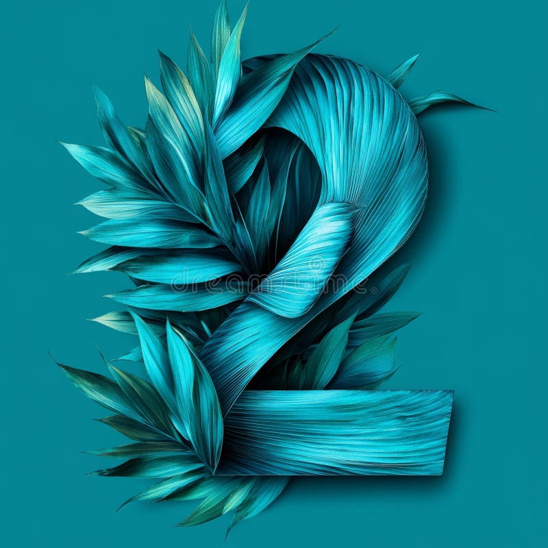A Teal Background Featuring the Number 2 Formed from Leaves Stock Photo ...
