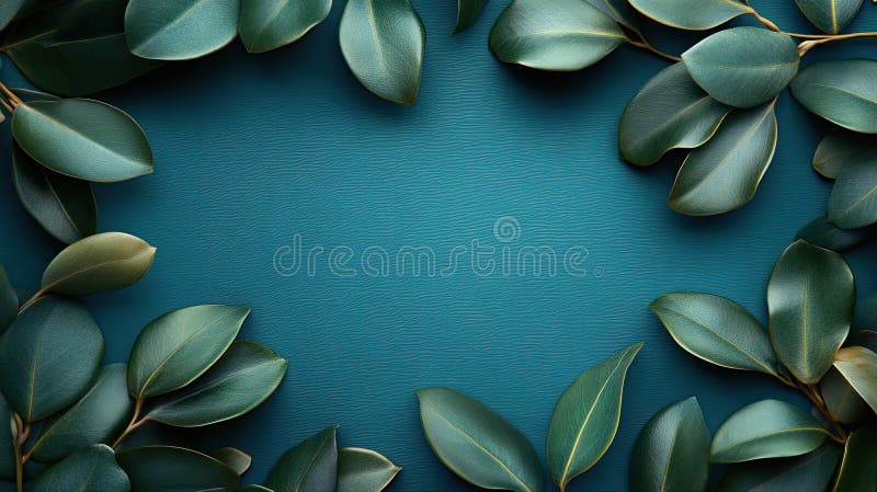 Teal Background Foliage Frame, Leaves Border, Mockup Stock Illustration - Illustration of ...