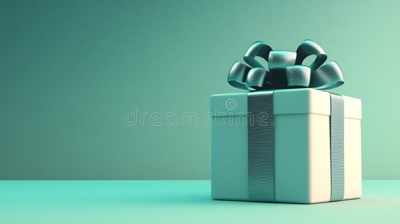 Teal Background Gift Box Silver Bow Present Holiday Stock Photos - Free ...