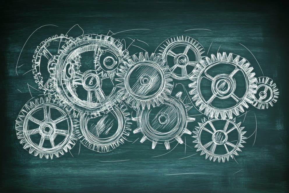 Teal Background with Interlocking Gears Symbolizing Teamwork Stock ...