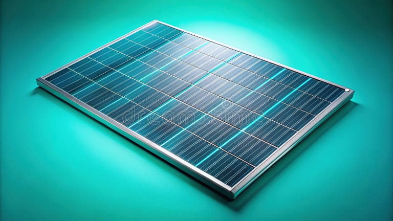 Teal Background Isolated Rectangular Solar Panel with Detailed Cell ...