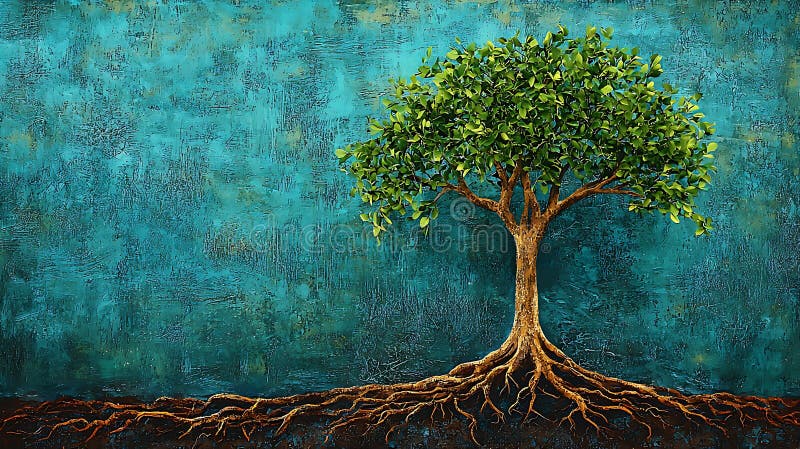 Teal Background Tree with Exposed Roots Stock Photo - Image of textured ...
