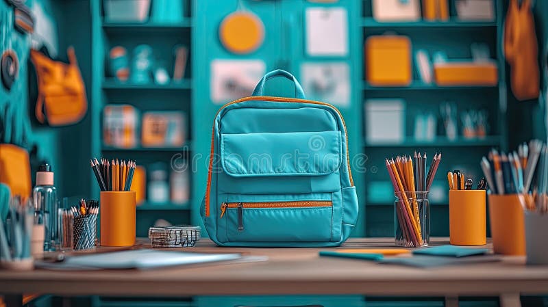 Teal Backpack on Desk, Colorful Classroom Backdrop, Back To School ...