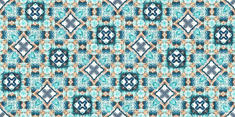 Teal Beach House Border in Coastal Style Patchwork Pattern. Modern ...