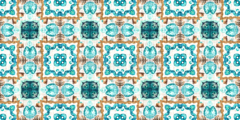 Teal Beach House Border in Coastal Style Patchwork Pattern. Modern ...