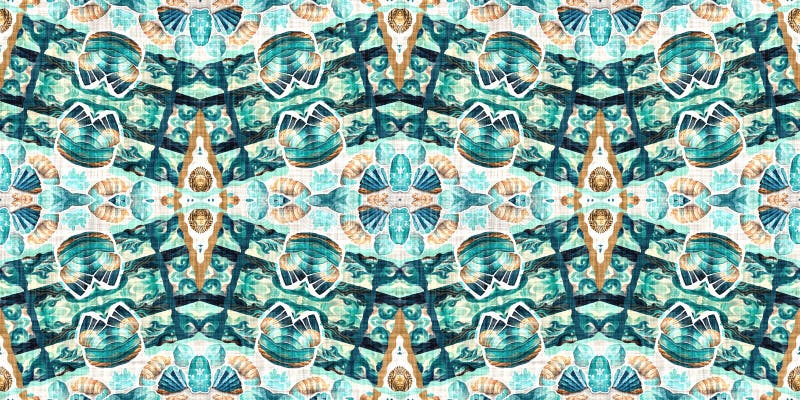 Teal Beach House Border in Coastal Style Patchwork Pattern. Modern ...