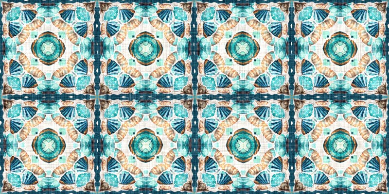 Teal Beach House Border in Coastal Style Patchwork Pattern. Modern ...