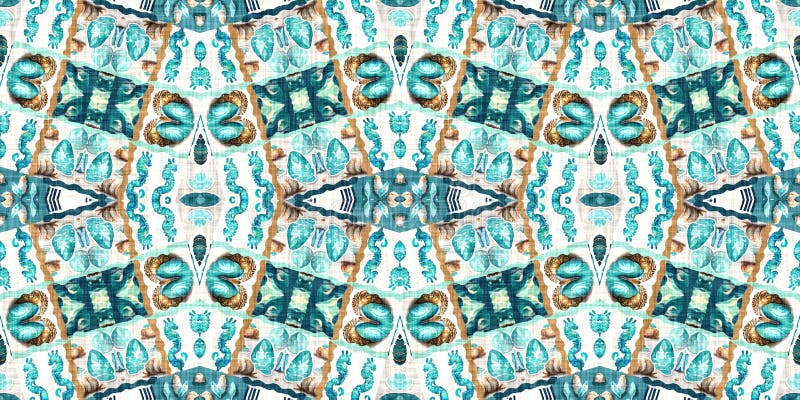 Teal Beach House Border in Coastal Style Patchwork Pattern. Modern ...