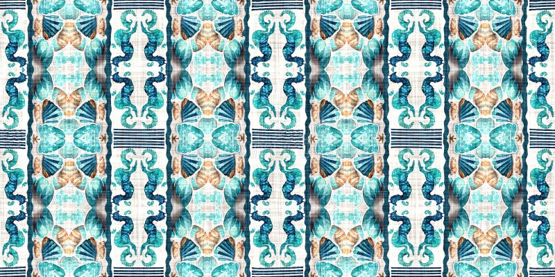 Teal Beach House Border in Coastal Style Patchwork Pattern. Modern ...