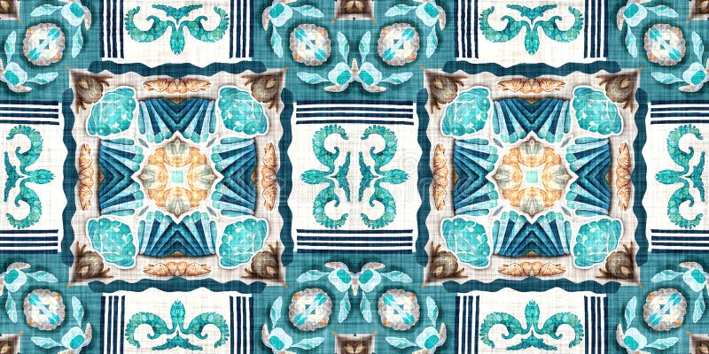 Teal Beach House Border in Coastal Style Patchwork Pattern. Modern ...