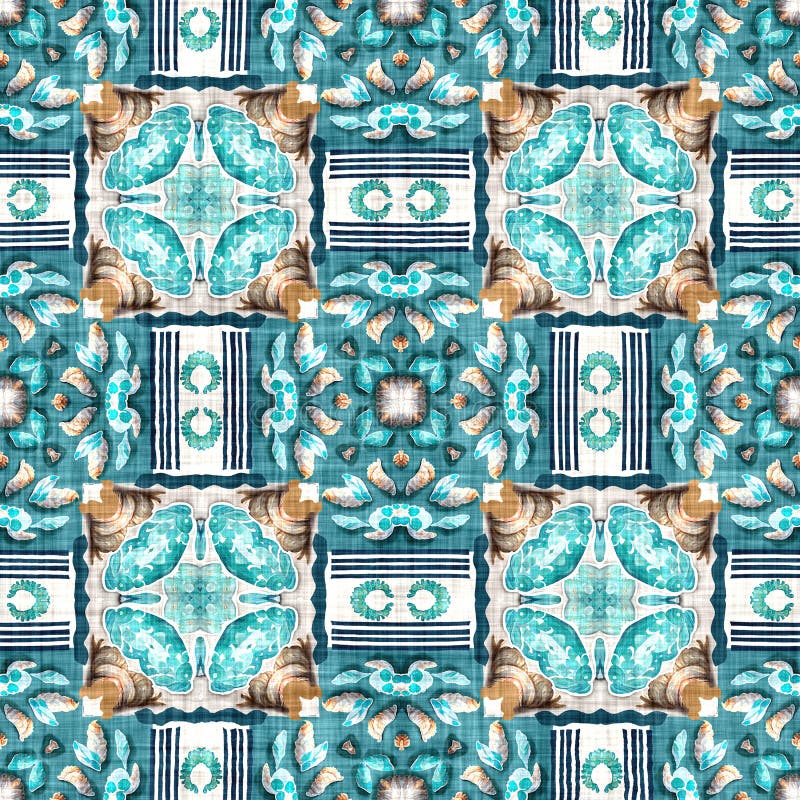 Teal Beach House Coastal Style Patchwork Pattern Tile. Modern Nantucket ...