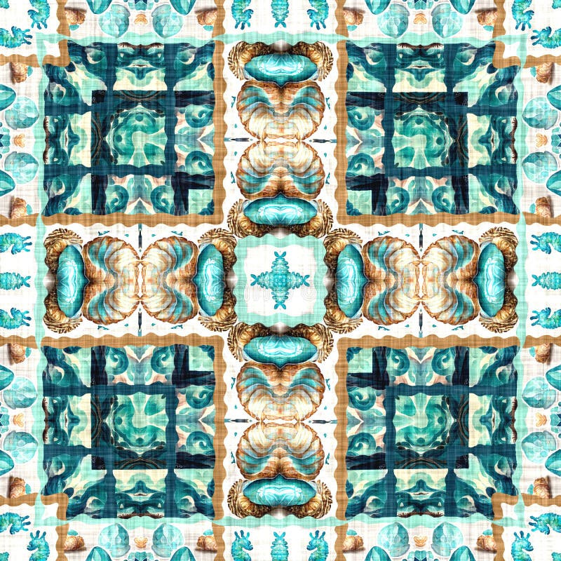 Teal Beach House Coastal Style Patchwork Pattern Tile. Modern Nantucket ...
