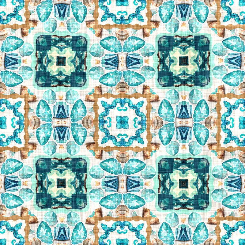 Teal Beach House Coastal Style Patchwork Pattern Tile. Modern Nantucket ...